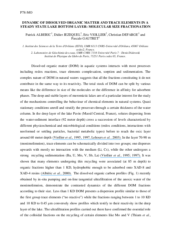 Pdf Dynamic Of Dissolved Organic Matter And Trace Elements In A