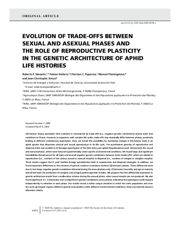 (PDF) EVOLUTION OF TRADE-OFFS BETWEEN SEXUAL AND ASEXUAL PHASES AND THE ...