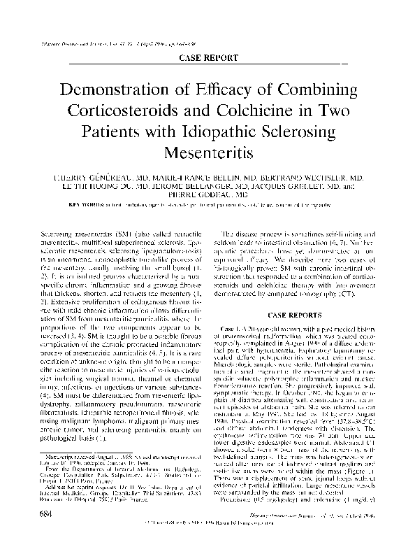 Pdf Demonstration Of Efficacy Of Combining Corticosteroids And Colchicine In Two Patients With