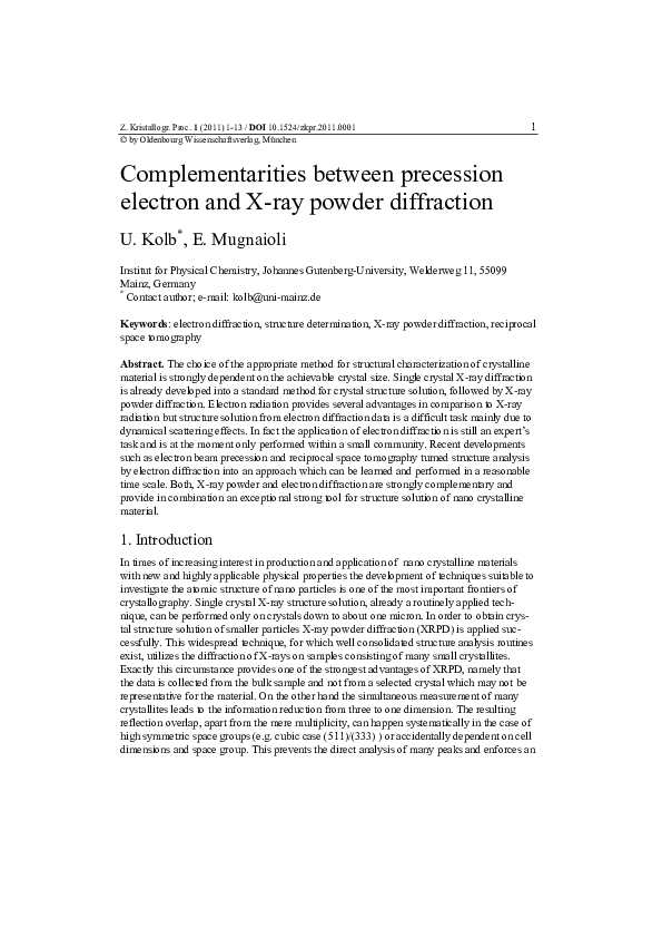 Pdf Complementarities Between Precession Electron And X Ray Powder Diffraction