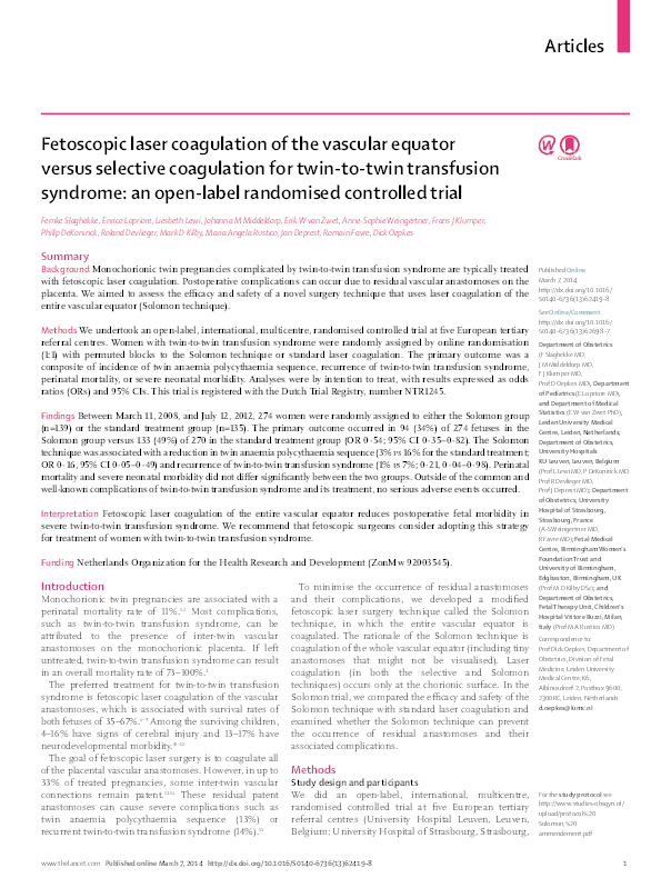 (PDF) Fetoscopic laser coagulation of the vascular equator versus ...
