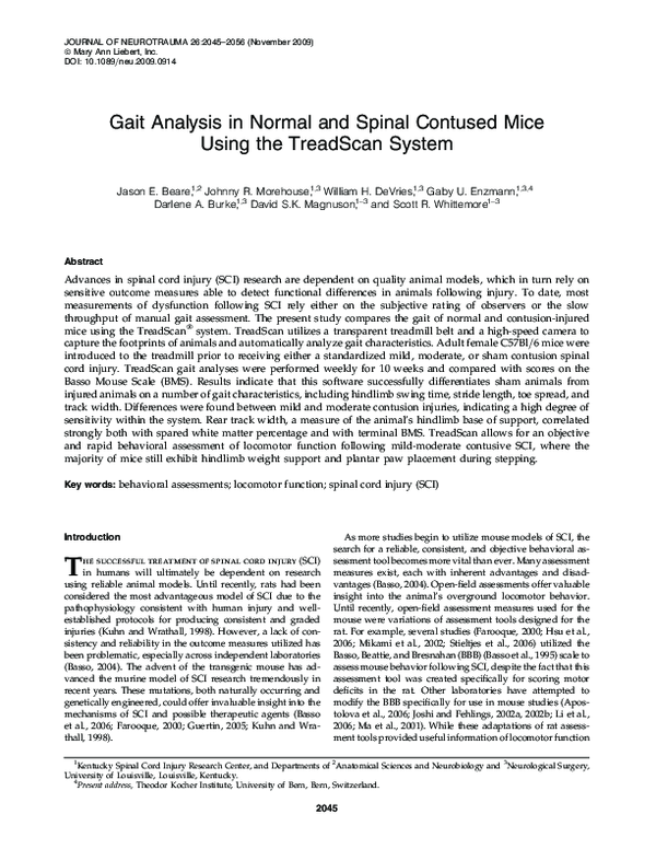 (PDF) Gait Analysis in Normal and Spinal Contused Mice Using the ...