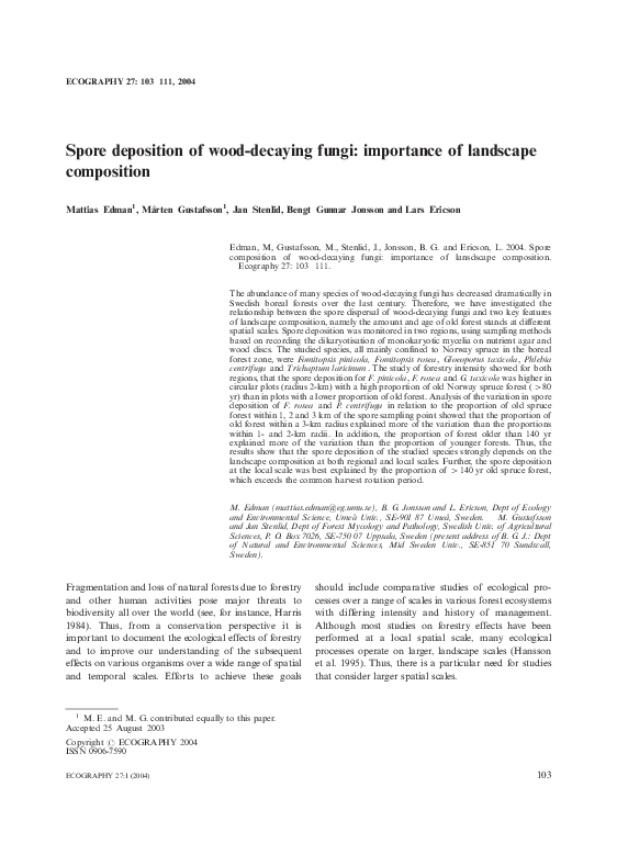 (PDF) Spore deposition of wood-decaying fungi: importance of landscape ...