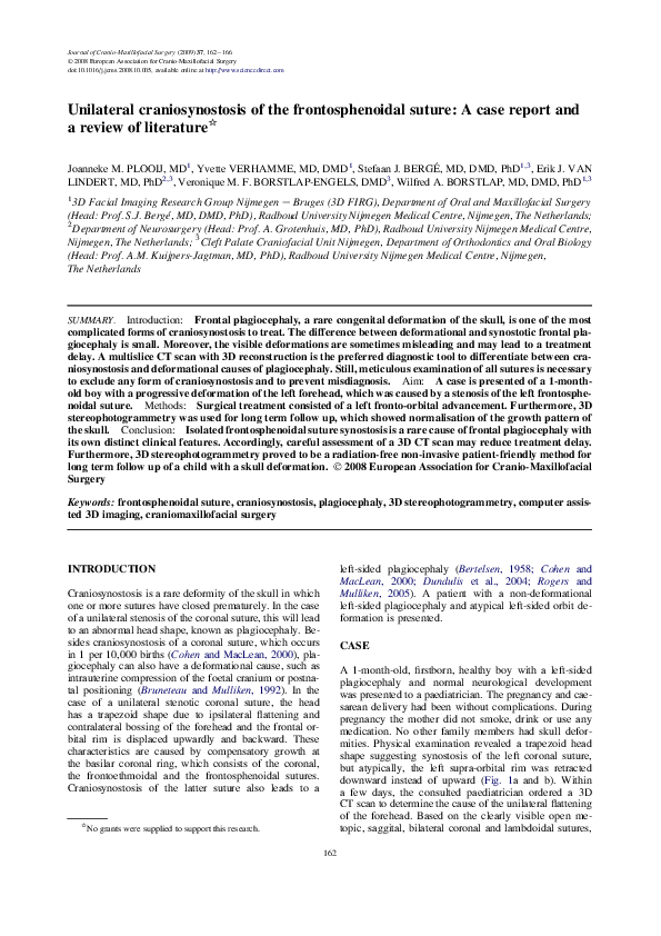 (PDF) Unilateral craniosynostosis of the frontosphenoidal suture: A ...