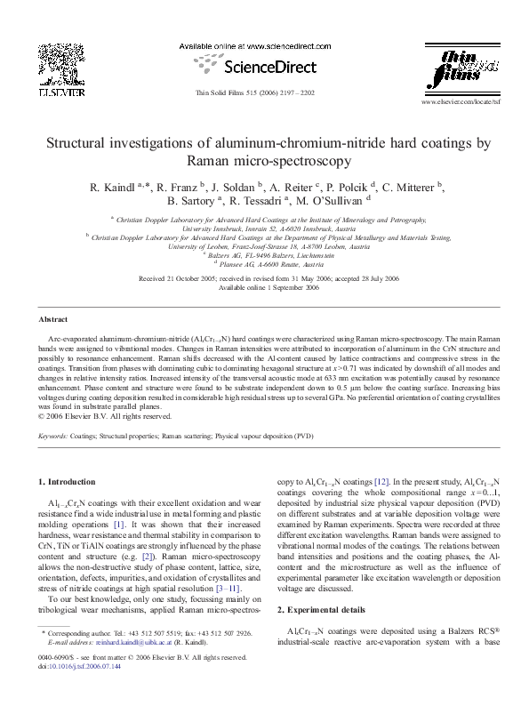 (PDF) Structural investigations of aluminum-chromium-nitride hard coatings by Raman micro ...