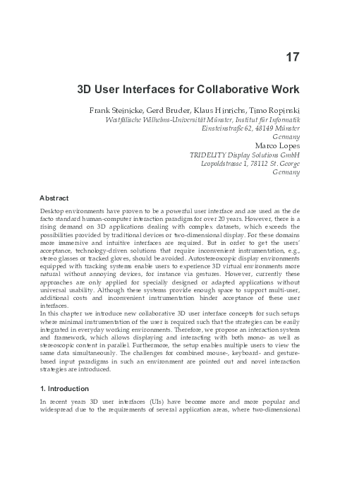 (PDF) 3D User Interfaces for Collaborative Work
