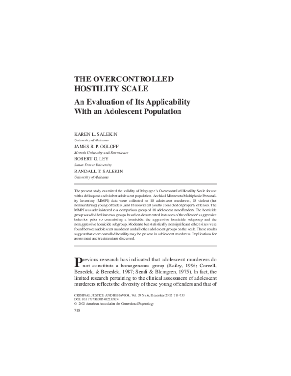 (PDF) The Overcontrolled Hostility Scale: An Evaluation of Its ...