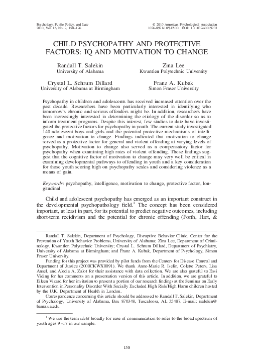 (PDF) Child psychopathy and protective factors: IQ and motivation to change