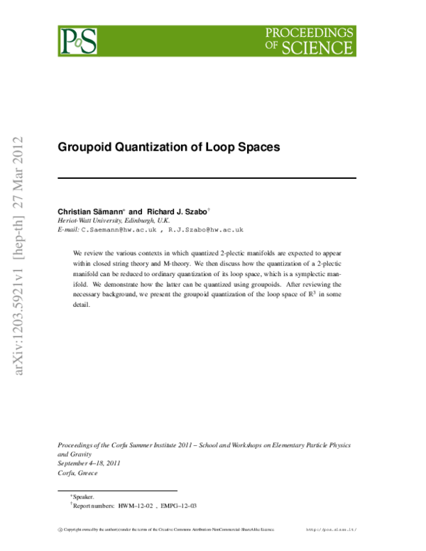 (PDF) Groupoid Quantization of Loop Spaces