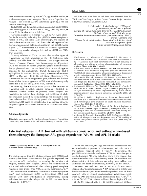 (PDF) Late first relapses in APL treated with all-trans-retinoic acid ...