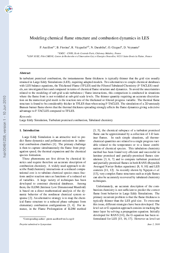 (PDF) Modeling chemical flame structure and combustion dynamics in LES