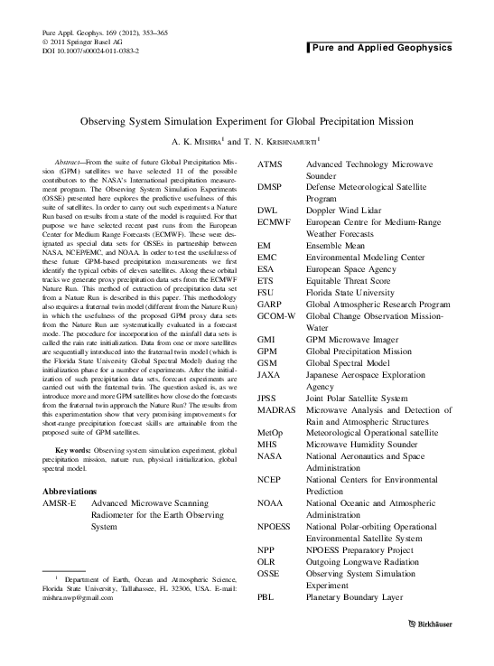 (PDF) Observing System Simulation Experiment for Global Precipitation ...