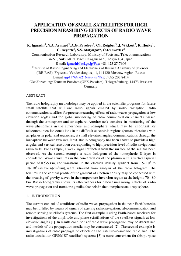 (PDF) Application of small satellites for high precision measuring ...