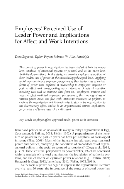 (PDF) Employee's Perceived Use of Leader Power and Implications for ...