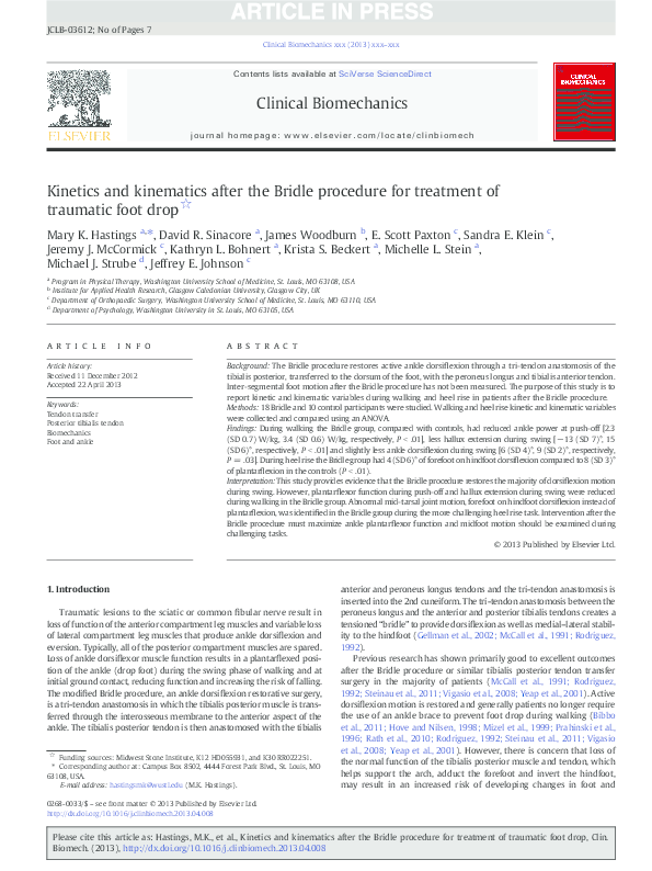 (PDF) Kinetics and kinematics after the Bridle procedure for treatment ...
