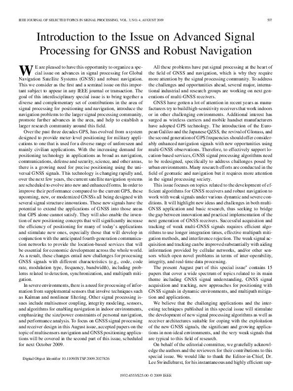 (PDF) Introduction to the Issue on Advanced Signal Processing for GNSS ...