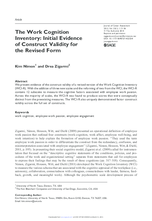 (PDF) The Work Cognition Inventory: Initial Evidence of Construct ...
