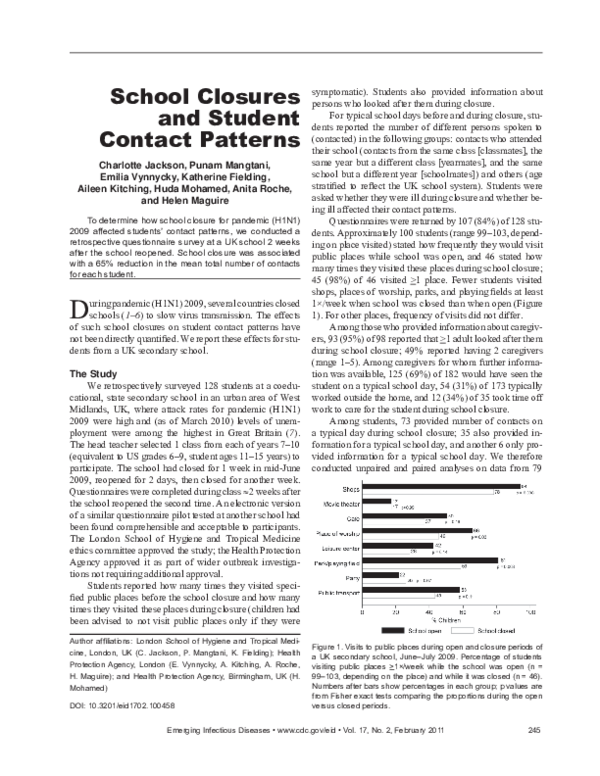 (PDF) School Closures and Student Contact Patterns