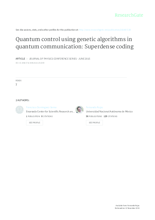 (PDF) Quantum control using genetic algorithms in quantum communication: Superdense coding