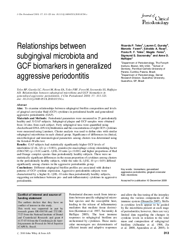 (PDF) Relationships between subgingival microbiota and GCF biomarkers ...