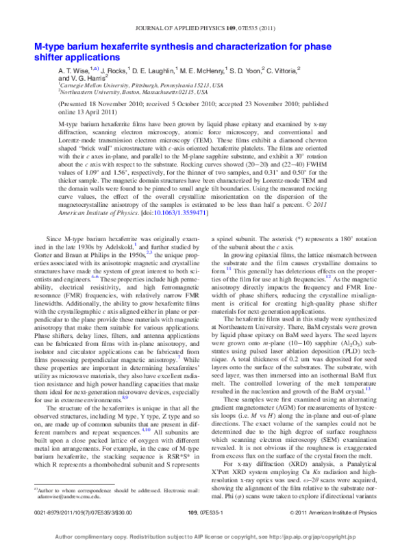 (PDF) M-type barium hexaferrite synthesis and characterization for ...