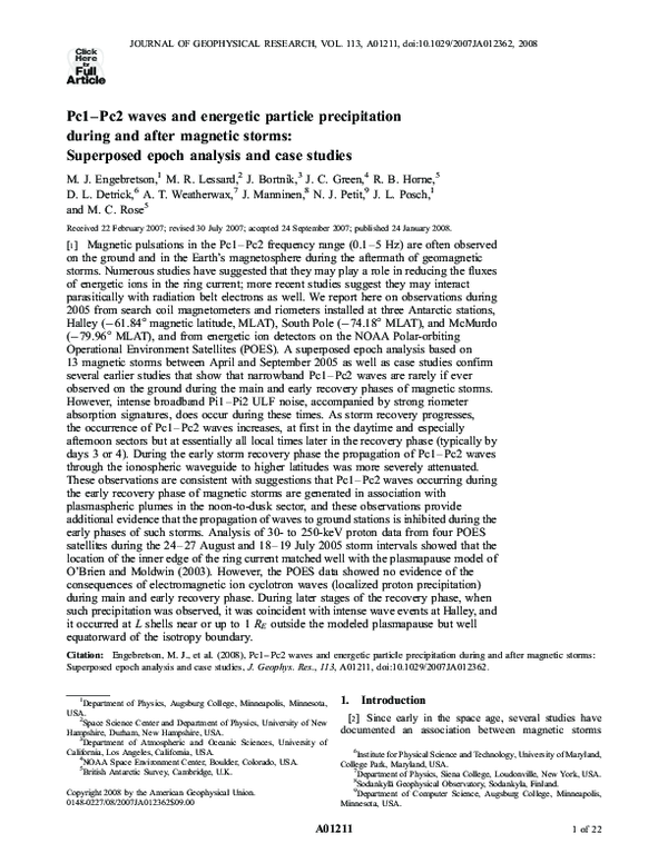 (PDF) Pc1–Pc2 waves and energetic particle precipitation during and after magnetic storms ...