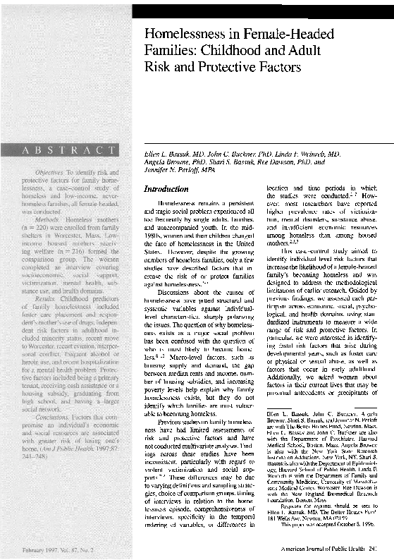 (PDF) Homelessness in female-headed families: childhood and adult risk ...