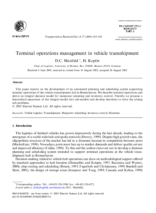 (PDF) Terminal operations management in vehicle transshipment