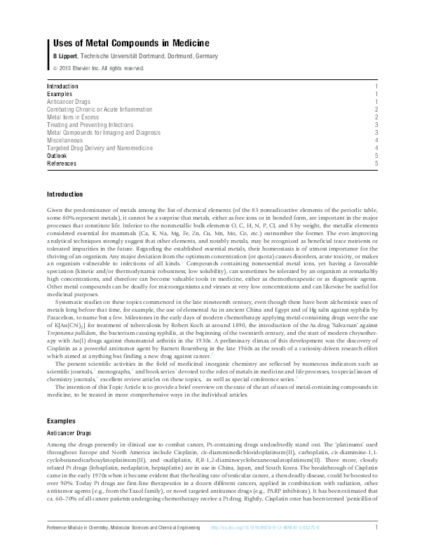 (PDF) Uses of Metal Compounds in Medicine