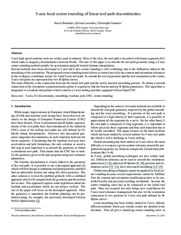 (PDF) 5-axis local corner rounding of linear tool path discontinuities