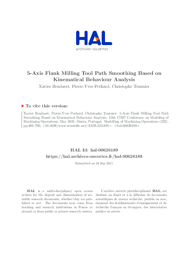 Pdf 5 Axis Flank Milling Tool Path Smoothing Based On Kinematical Behaviour Analysis X