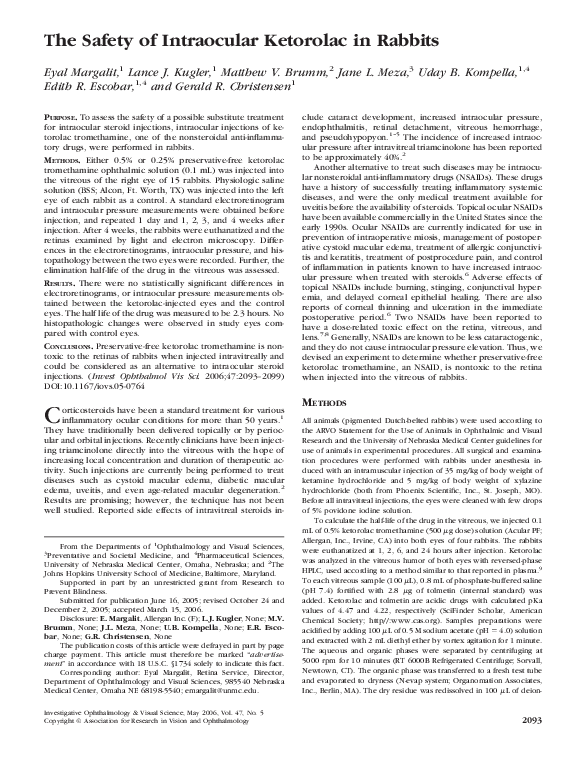 Pdf Safety Of The Subconjunctival Injection Of Doxycycline In Rabbits Abbas Habibi