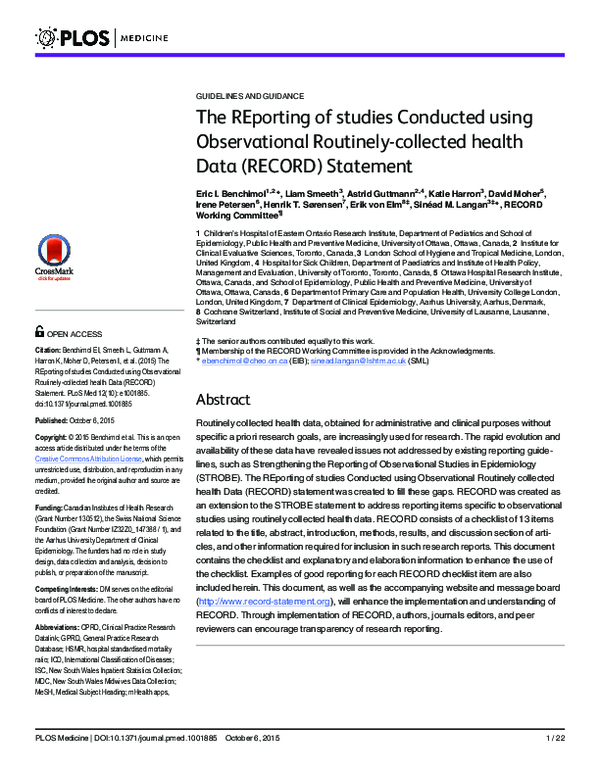(PDF) The REporting of studies Conducted using Observational Routinely ...