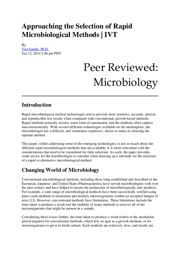 (PDF) Approaching the Selection of Rapid Microbiological Methods
