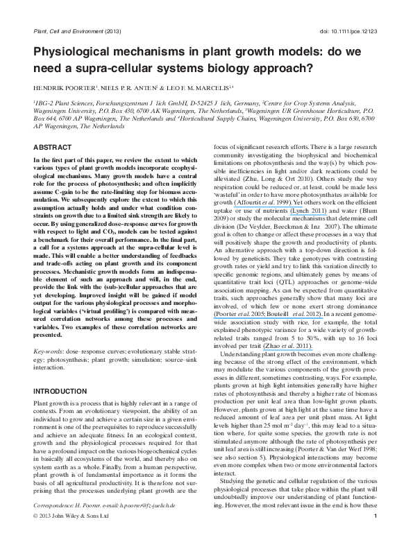 (PDF) Physiological mechanisms in plant growth models: do we need a ...