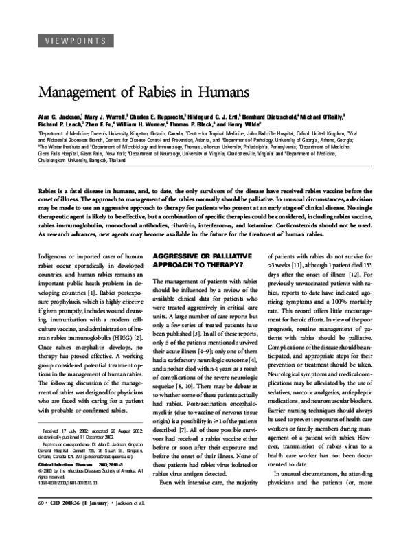 (PDF) Management of Rabies in Humans
