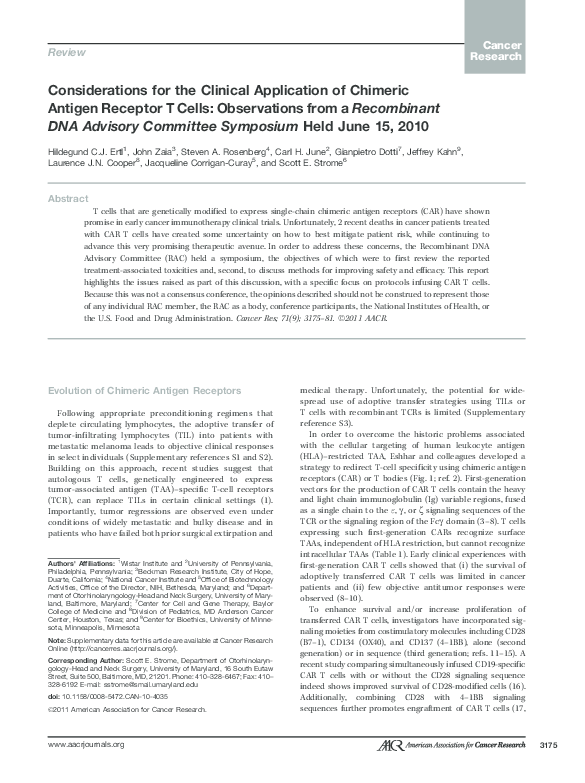(PDF) Considerations for the clinical application of chimeric antigen ...