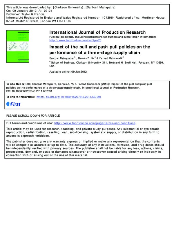 (PDF) Impact of the pull and push‐pull policies on the performance of a ...