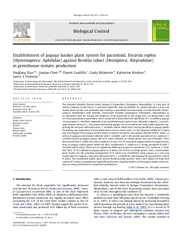 (PDF) Establishment of papaya banker plant system for parasitoid ...