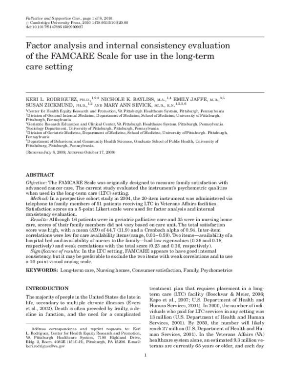(PDF) Factor analysis and internal consistency evaluation of the ...