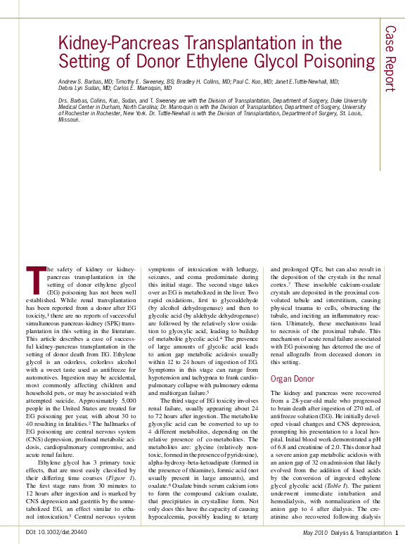 (PDF) Kidney-pancreas transplantation in the setting of donor ethylene ...