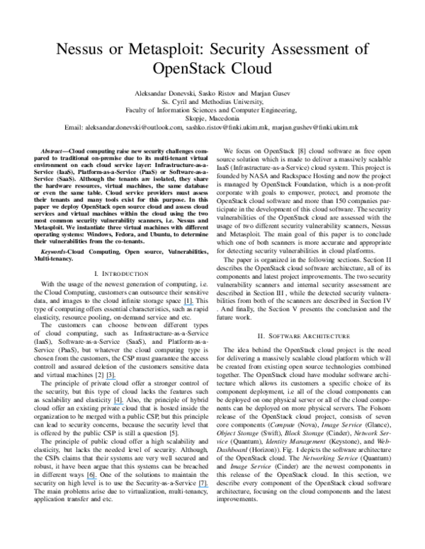 (PDF) Security Assessment of OpenStack Open Source Cloud Solution