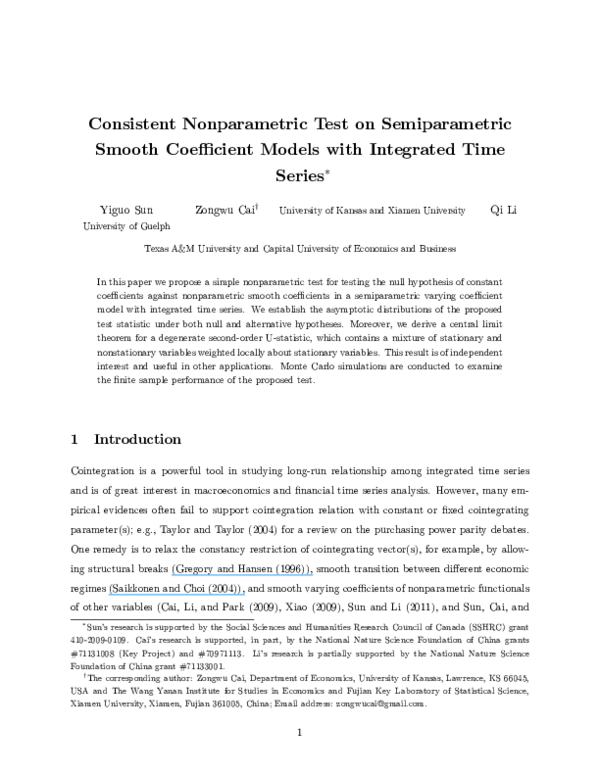Pdf A Consistent Nonparametric Test On Semiparametric Smooth Coefficient Models With
