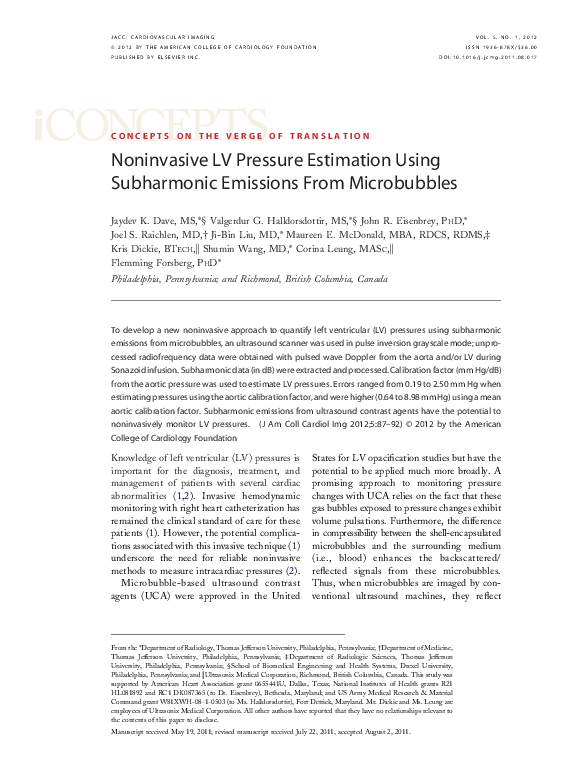 (PDF) Noninvasive LV Pressure Estimation Using Subharmonic Emissions From Microbubbles