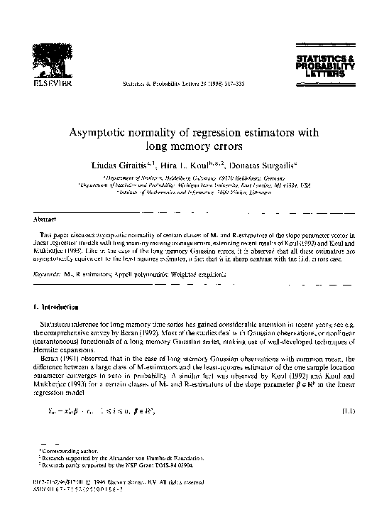 (PDF) Asymptotic normality of regression estimators with long memory errors