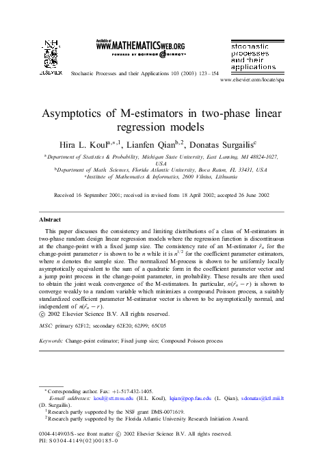 (PDF) Asymptotics of M-estimators in two-phase linear regression models