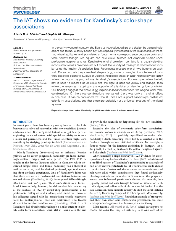 (PDF) The IAT shows no evidence for Kandinsky's color-shape associations