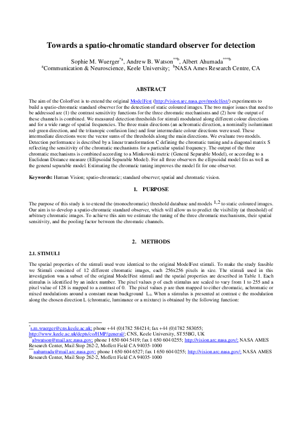 (PDF) Estimation of chromatic channel spatial frequency responses