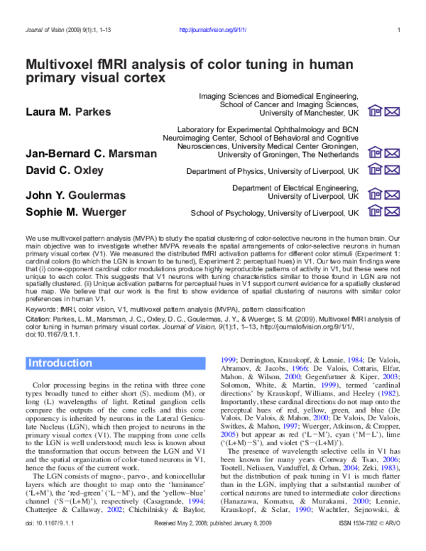 (PDF) Multivoxel pattern analysis of chromatic responses in LGN and V1