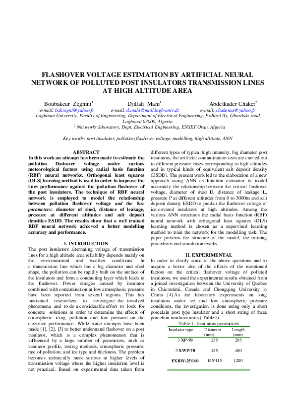 (PDF) Neural Network Flashover Voltage Estimation